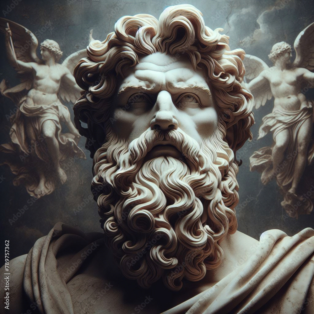 Illustration of a Renaissance statue of Zeus, king of the gods. god of ...