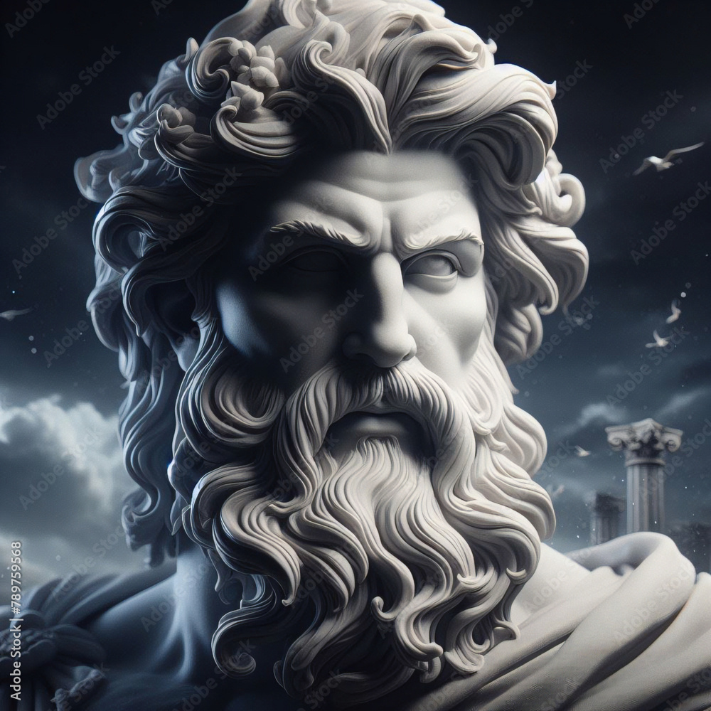 Illustration of a Renaissance statue of Zeus, king of the gods. god of ...