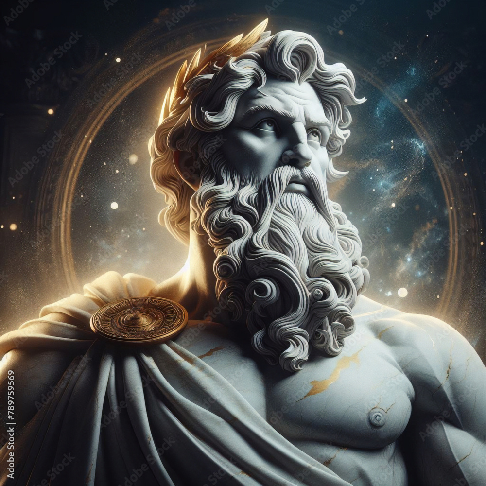 Illustration of a Renaissance statue of Zeus, king of the gods. god of ...