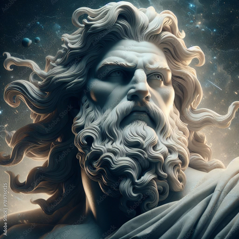 Illustration of a Renaissance statue of Zeus, king of the gods. god of ...