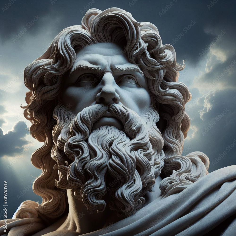 Illustration of a Renaissance statue of Zeus, king of the gods. god of ...
