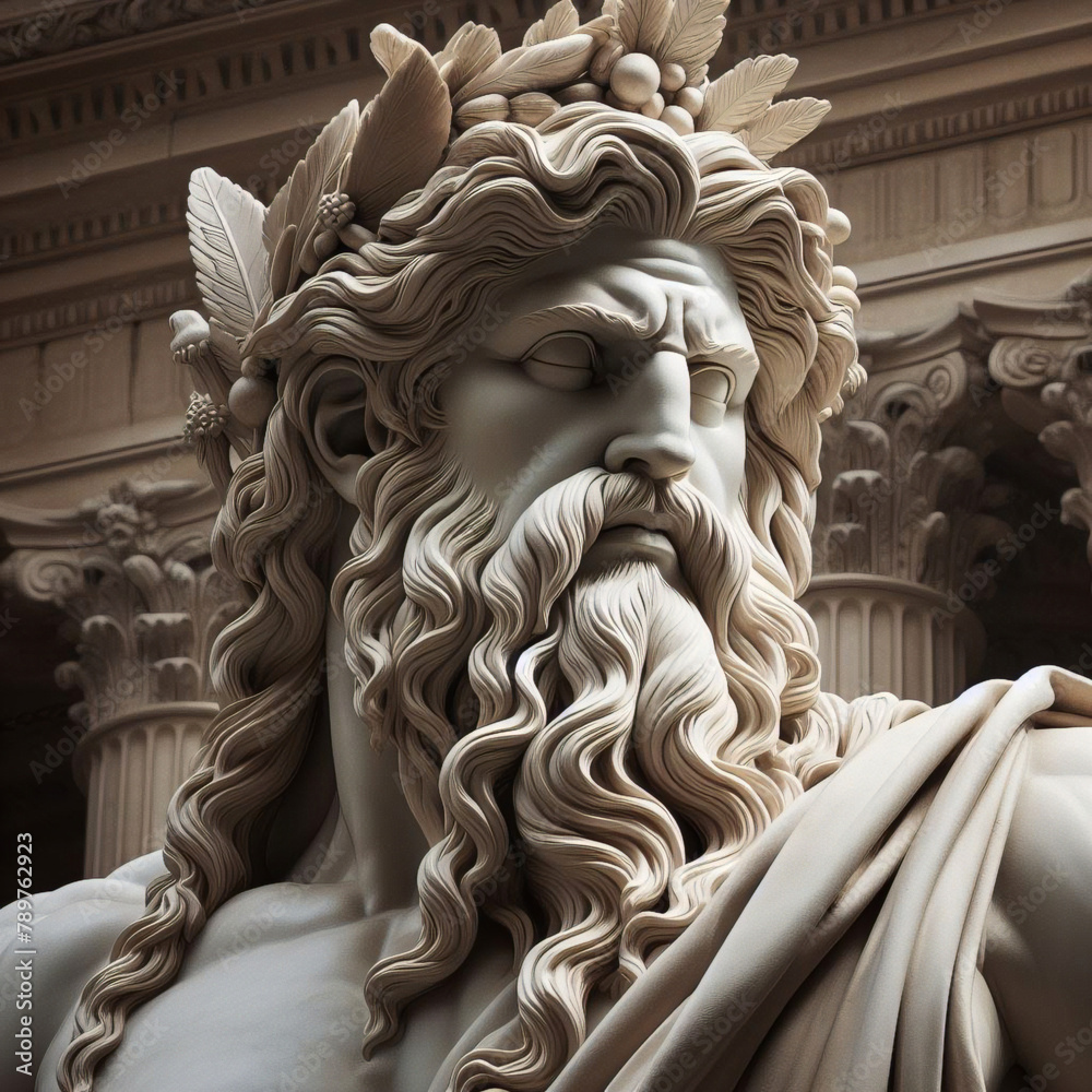 Illustration of a Renaissance statue of Zeus, king of the gods. god of ...
