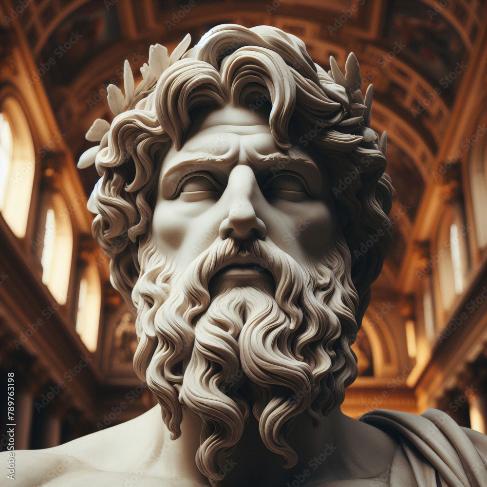 Illustration of a Renaissance statue of Zeus, king of the gods. god of ...