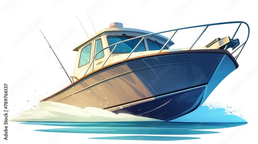 Cartoon 2d illustration of a motor boat suitable for divers fishermen ...