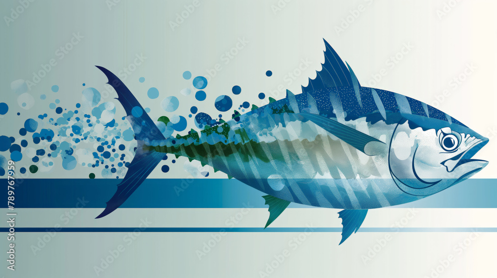 Tuna with a water splash effect on a blue gradient background, evoking ...