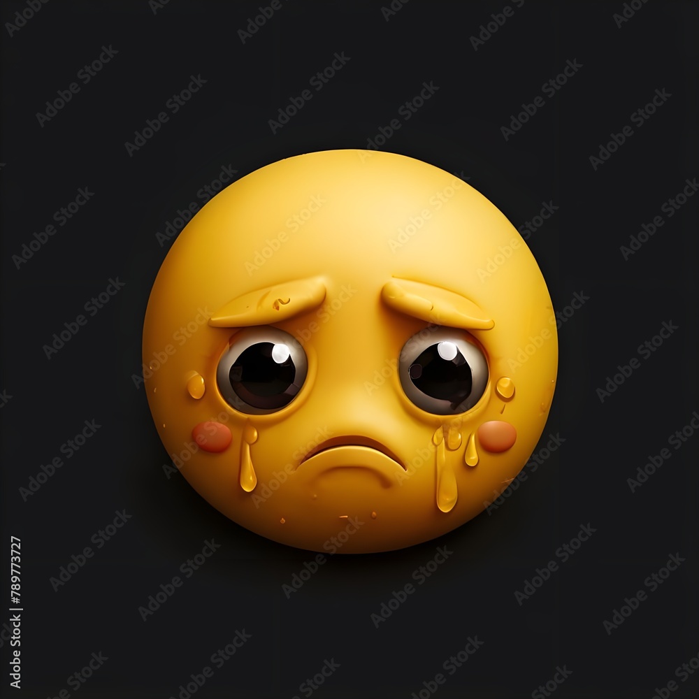 3d yellow smiley face crying face emoji with black background Stock ...
