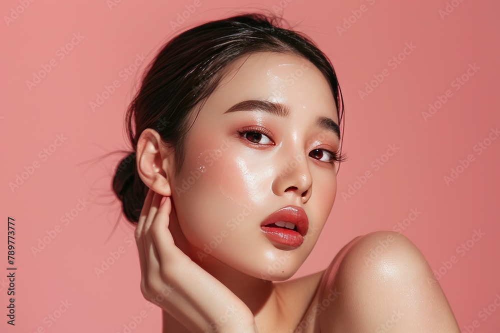 Young Asian beauty woman pulled back hair with korean makeup style ...