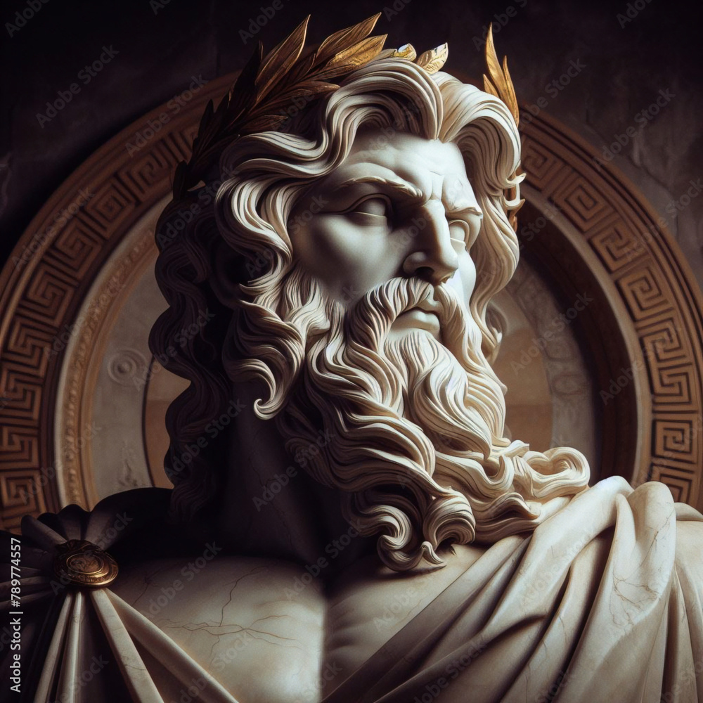Illustration of a Renaissance statue of Zeus, king of the gods. god of ...