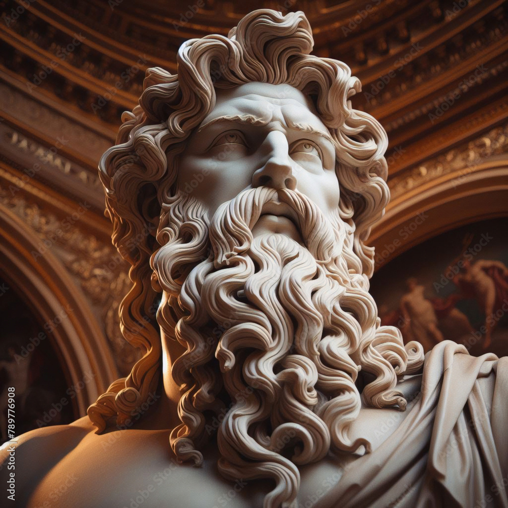 3D illustration of a Renaissance marble statue of Zeus, king of the ...
