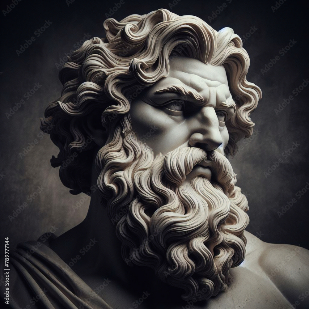 3D illustration of a Renaissance marble statue of Zeus, king of the ...