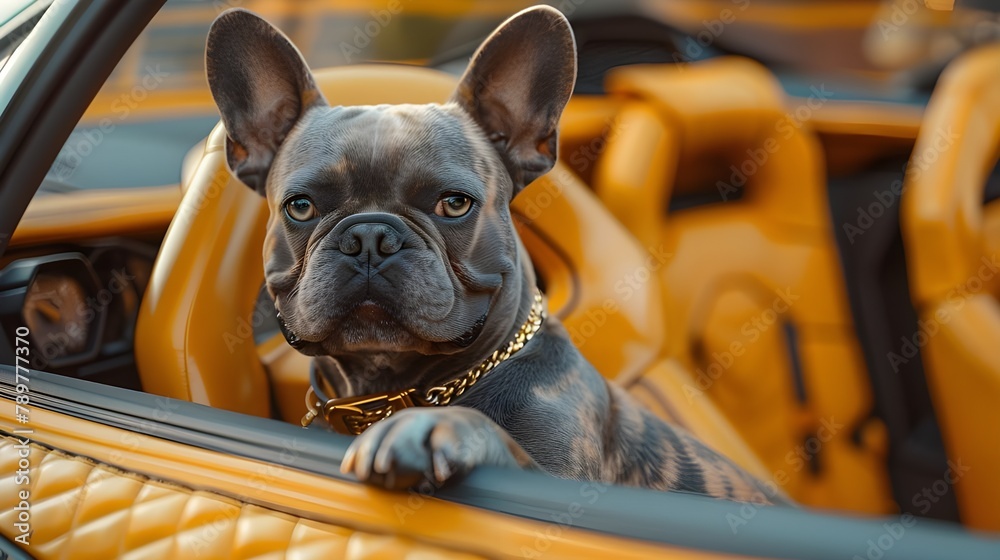 Rich cool dog driving a luxury cabriolet super sports car, wearing ...