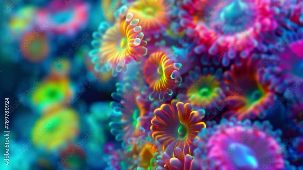 A colorful microscopic image of a coral reef showcasing the symbiotic ...