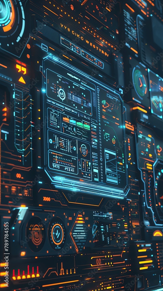 Smart city control panel with abstract data visualization, futuristic ...