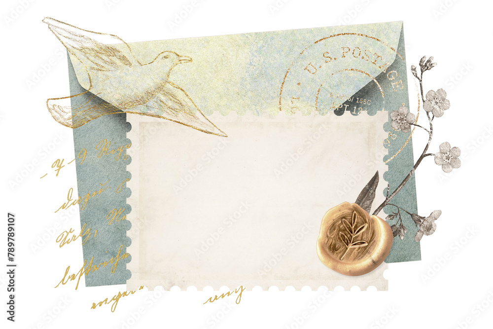 Postage stamp png sticker, vintage letter collage on transparent ...