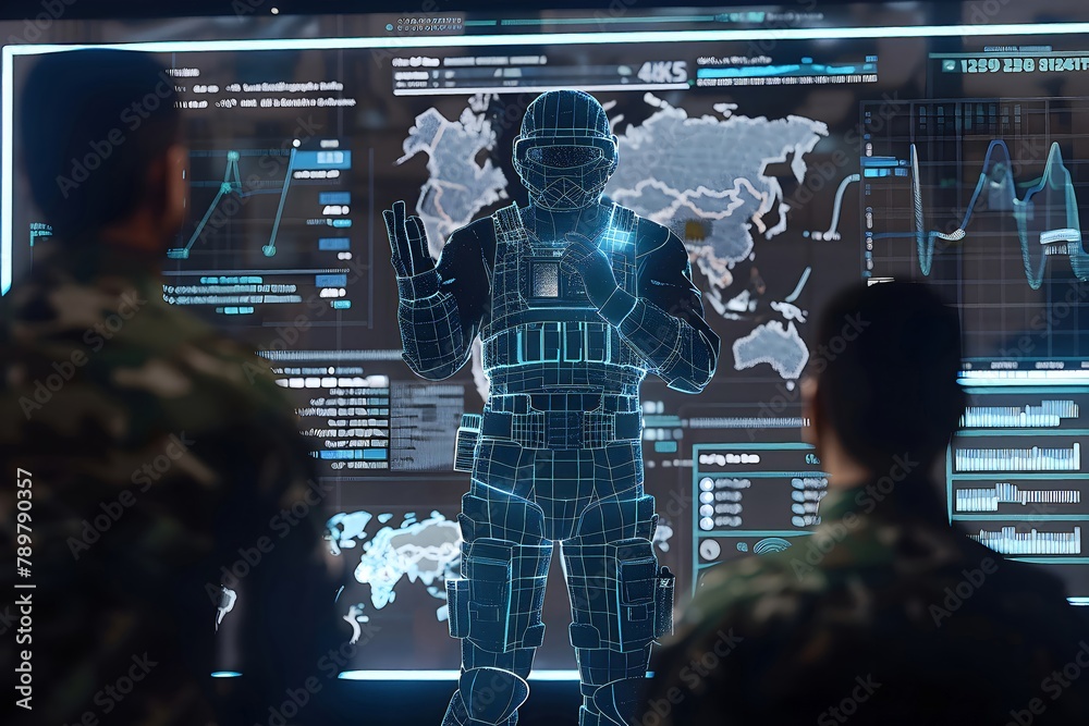 Holographic Soldier Briefing Mission Objectives on Advanced Futuristic ...