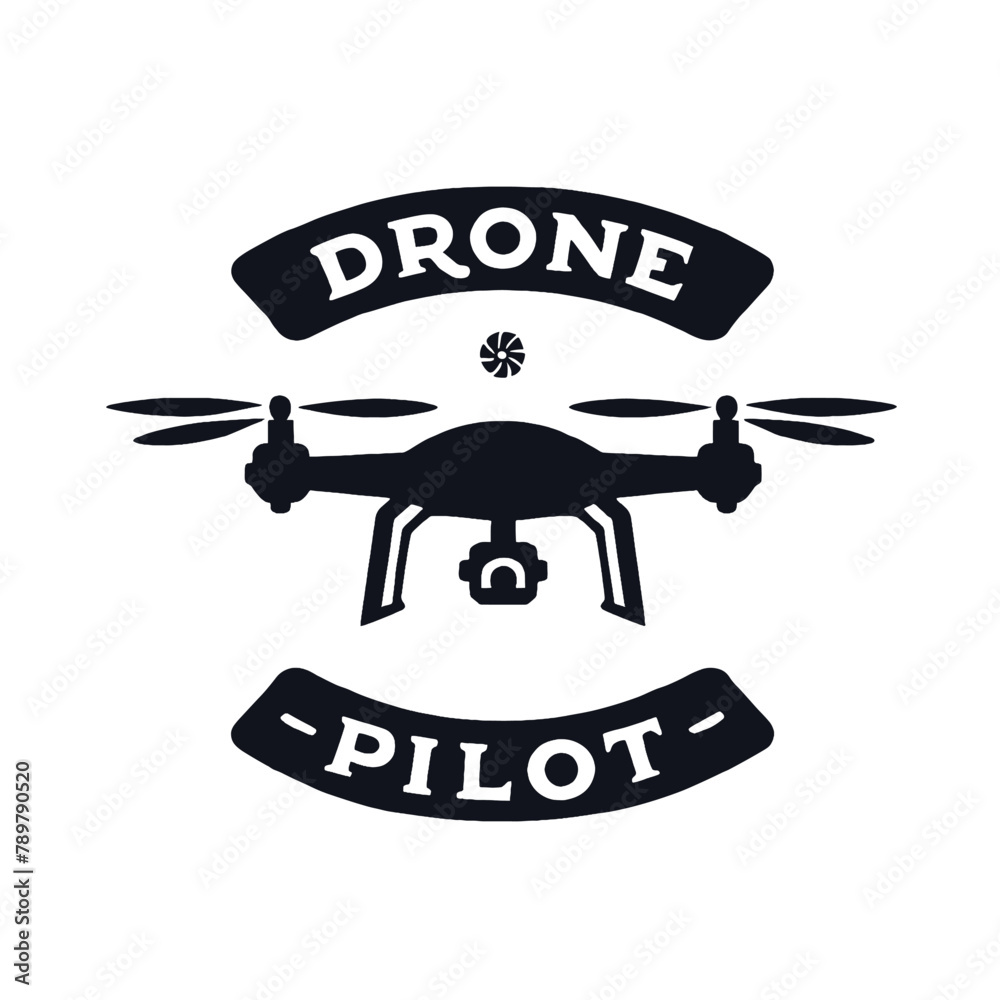 Drone pilot emblem with quadcopter silhouette and propellers framed by ...