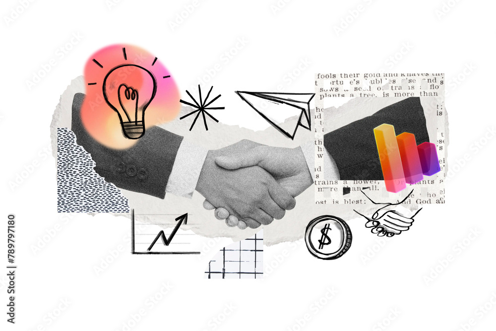 Poster Business partnership handshake png, doodle remix, transparent ...