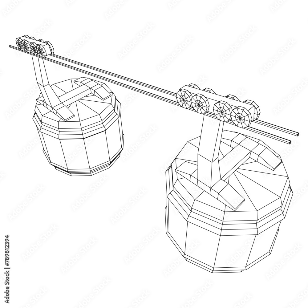 Cable car cabin gondola. Funicular simple cableway concept. Wireframe ...