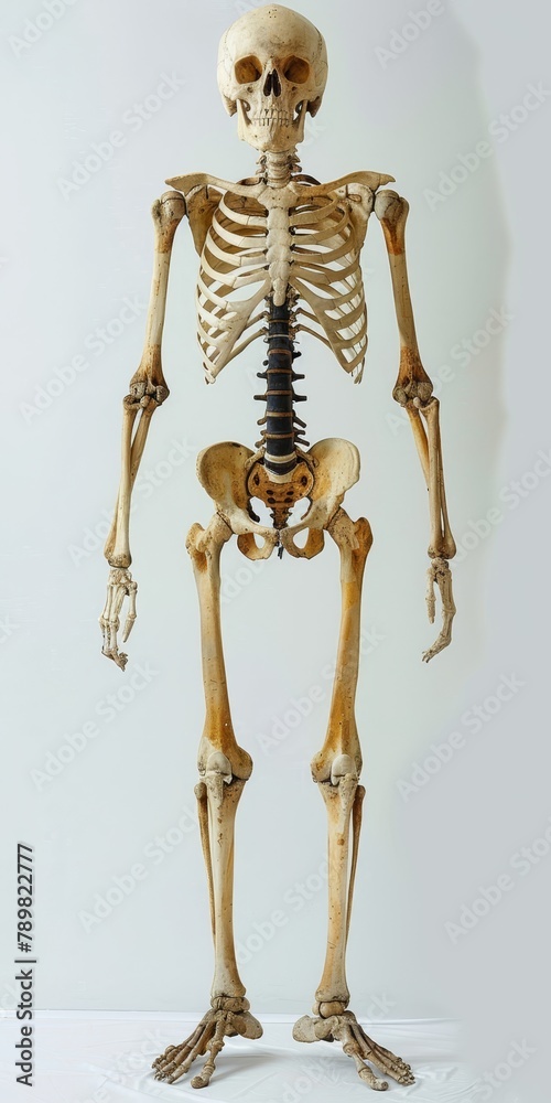 A human skeleton is depicted with the inferior half of its body and the ...