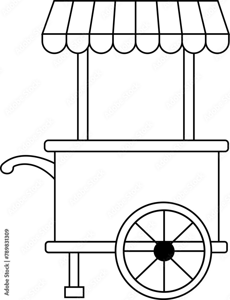 Cute ice cream cart coloring page line art. Summer street food black ...