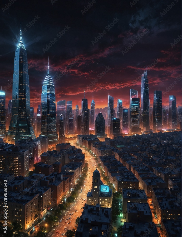Imagine a movie poster based on the year 2000 portraying a rich city on ...