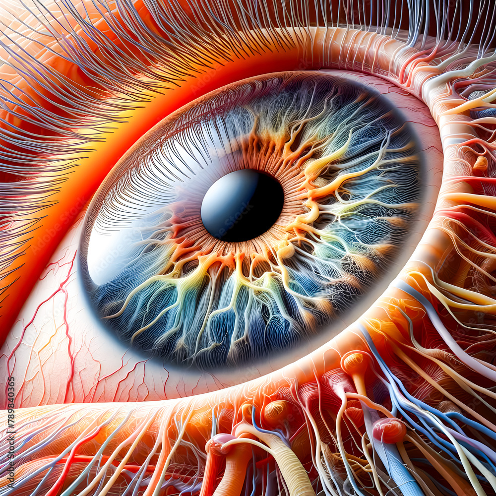 Illustration of human eye anatomy showing details of the retina, nerve ...