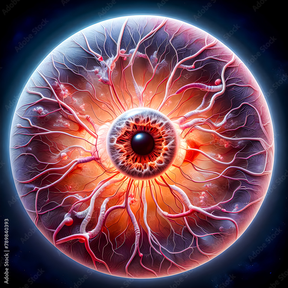 Illustration of human eye anatomy showing details of the retina, nerve ...