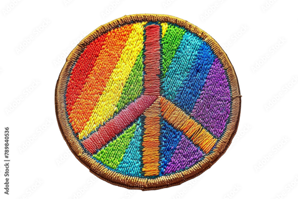 Rainbow peace sign embroidered patch. Embroidered round badge with ...