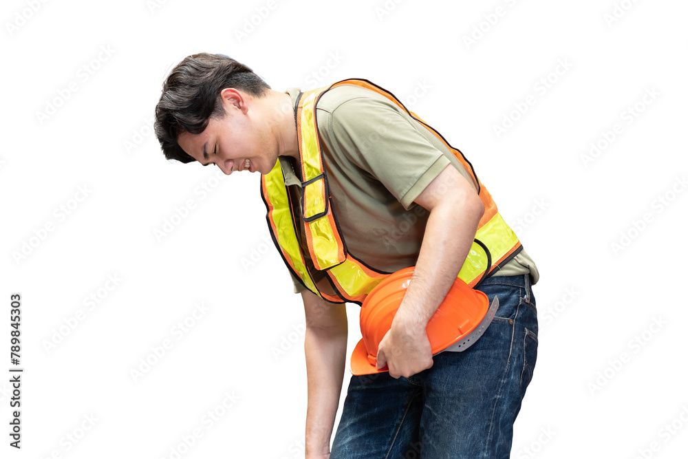 Asian male worker accident at work during working on transparent ...