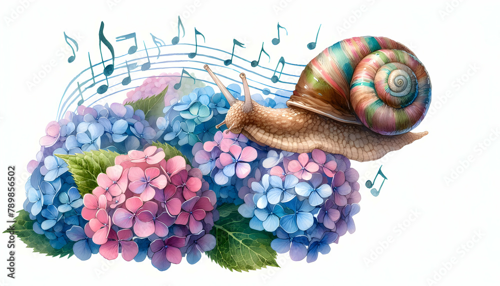 Watercolor Hand Drawing: Mollusk Melody - A Snail Trails on a Bed of ...