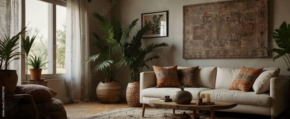 Bohemian Bliss: Eclectic Patterns and Potted Palm in Realistic Boho ...