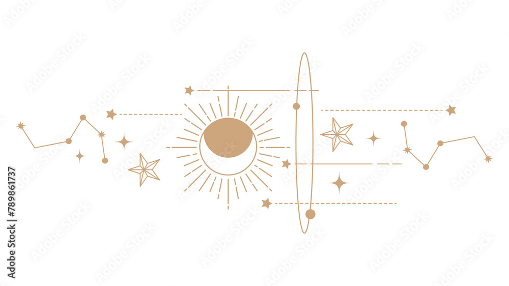 Gold star png clipart, mystic line art style for planner, transparent ...