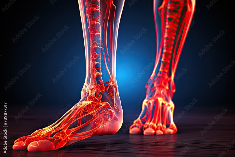A 3D model of a human foot is displayed with the bones highlighted ...