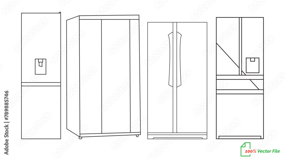 Fridge fill and line art vector. Fridge Element Vector. Fridge line art ...