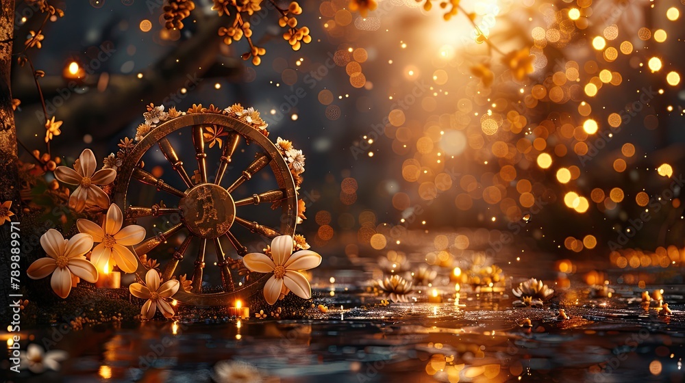 banner background Theravada New Year Day theme, and wide copy space, An ...