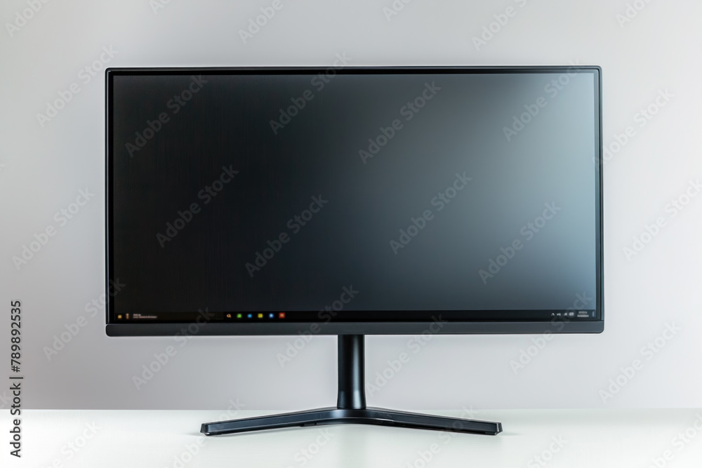 Sleek Modern Computer Monitor with Black Screen on a Simple Office Desk ...