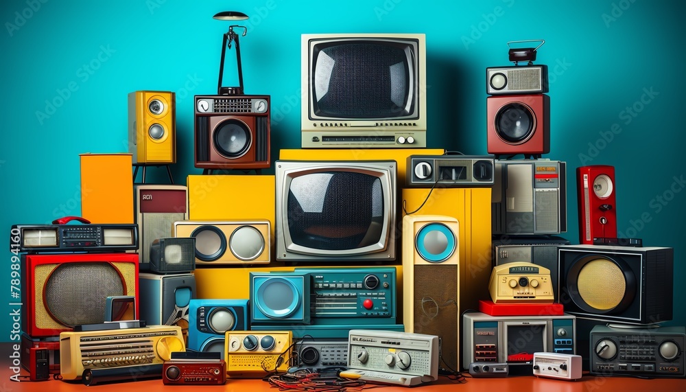 Collection of classic 80s and 90s electrical appliances, including ...