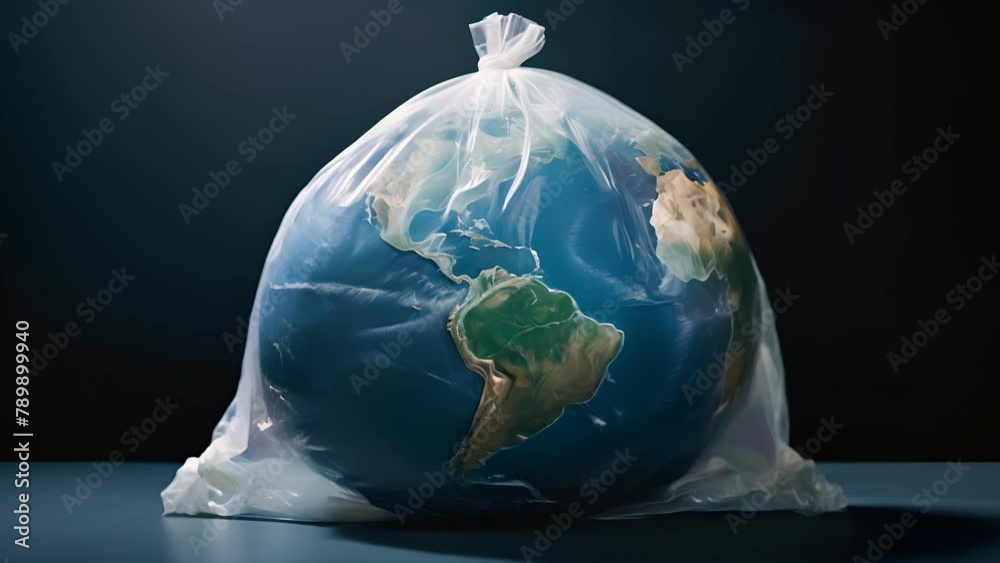 Planet earth in plastics bag. Earth wrapped up in plastic bag. Plastic ...
