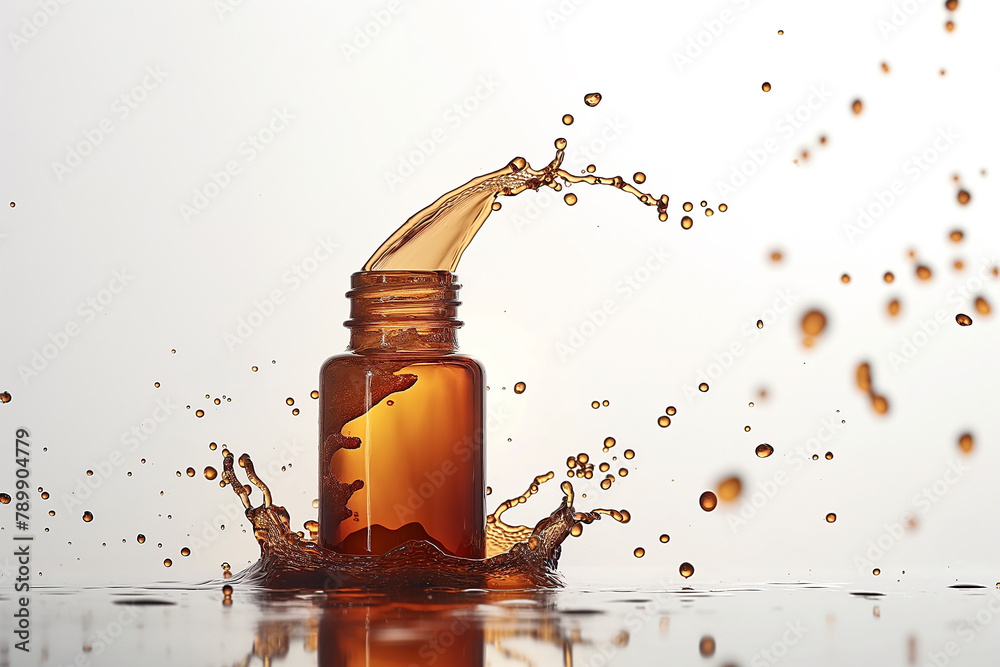 "Pure Flow: Brown Bottle and Water Burst".An intriguing photo of a ...