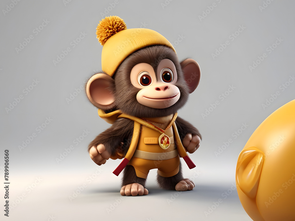 3d rendered illustration of a monkey , 3d puppet with a banana , 3d ...