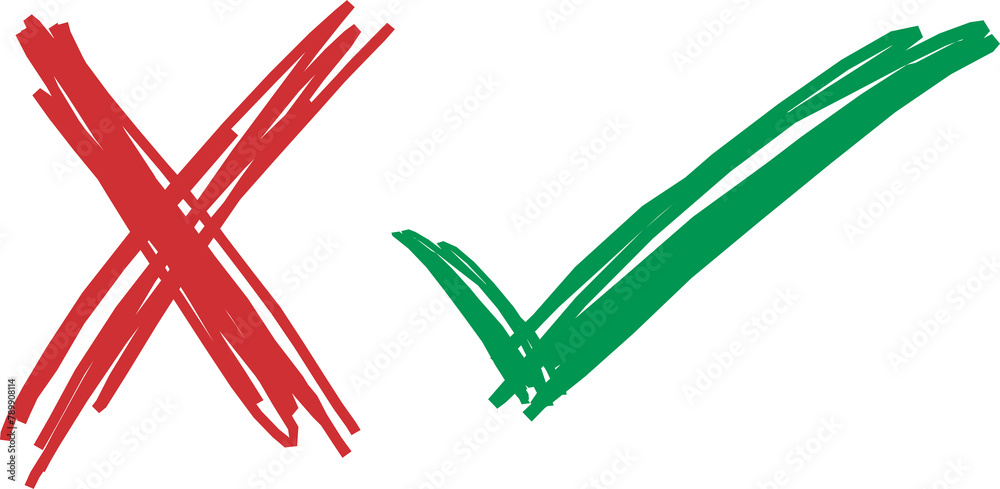 Tick and Cross sign hand drawn in high HD resolution on transparent ...