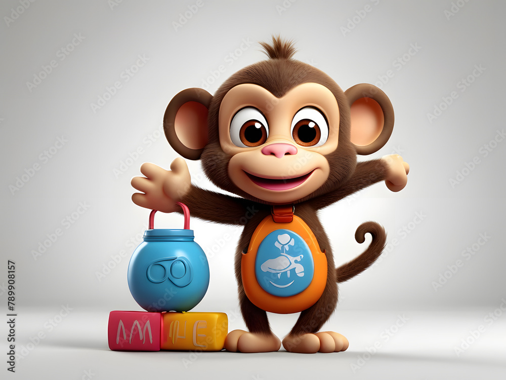 3d rendered illustration of a monkey , 3d puppet with a banana , 3d ...
