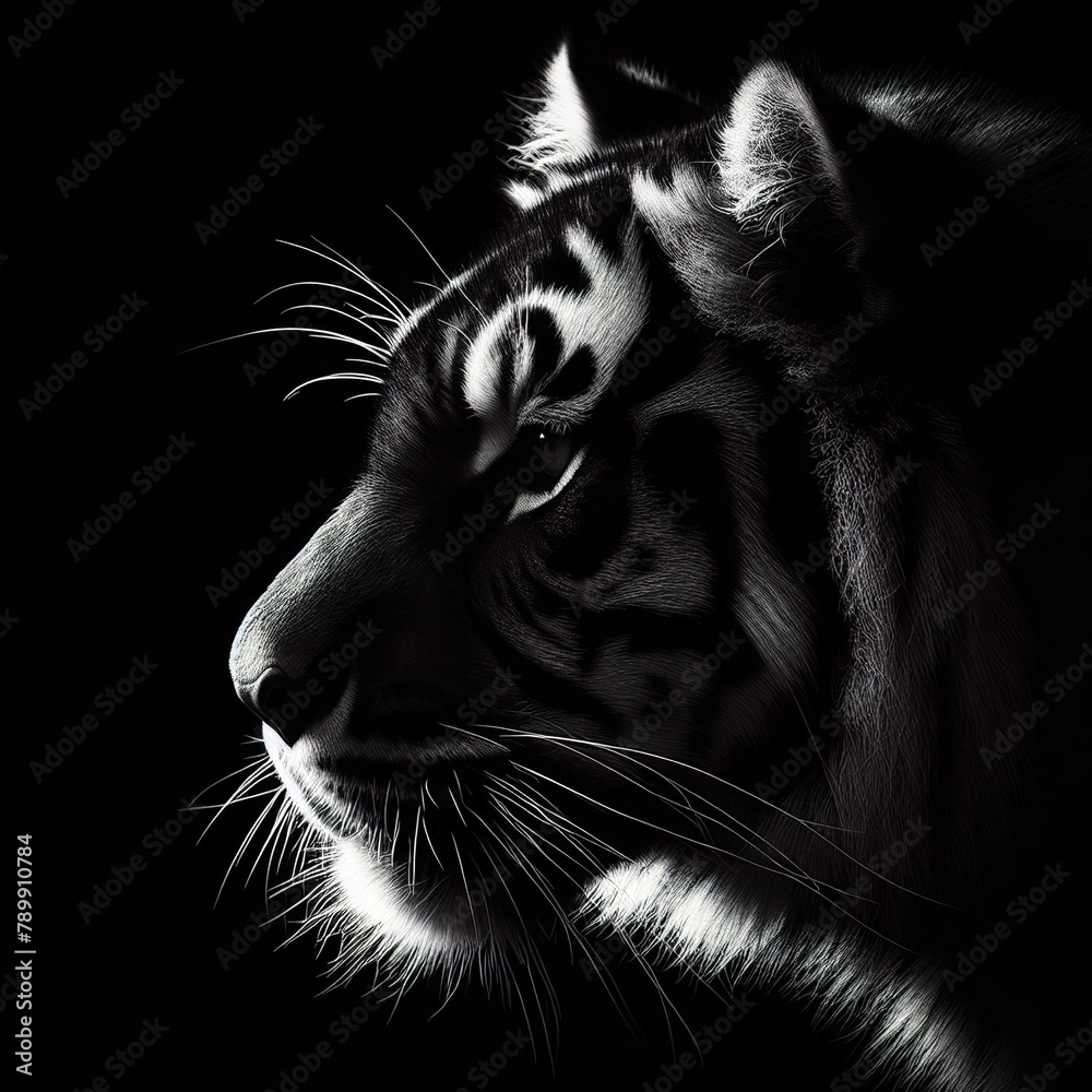 Black background Rim light tiger in profile photography, with the light ...