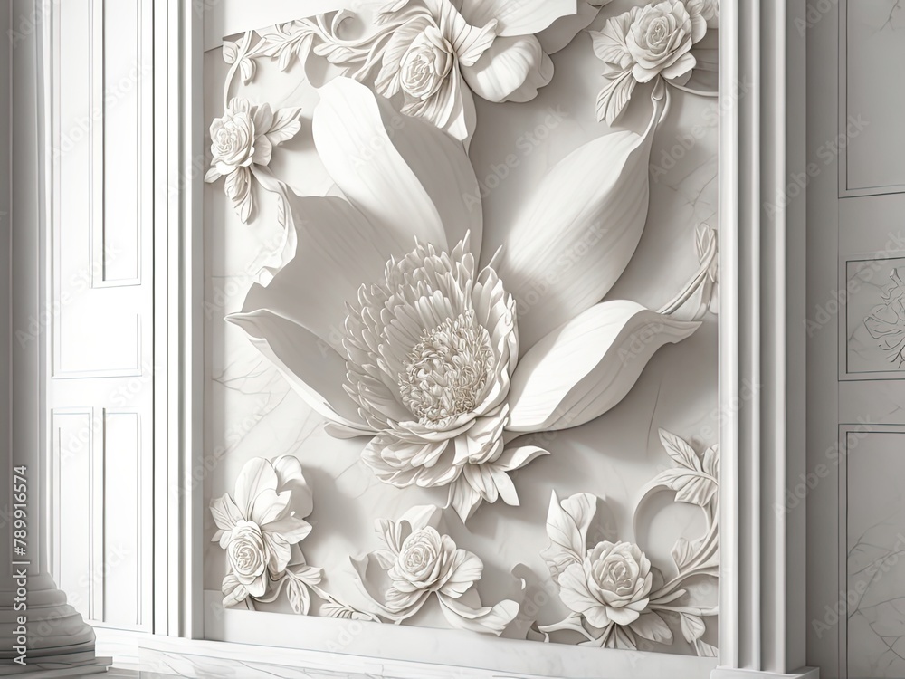 3D panel wall art, wall décor, floral motifs on a marble backdrop ...