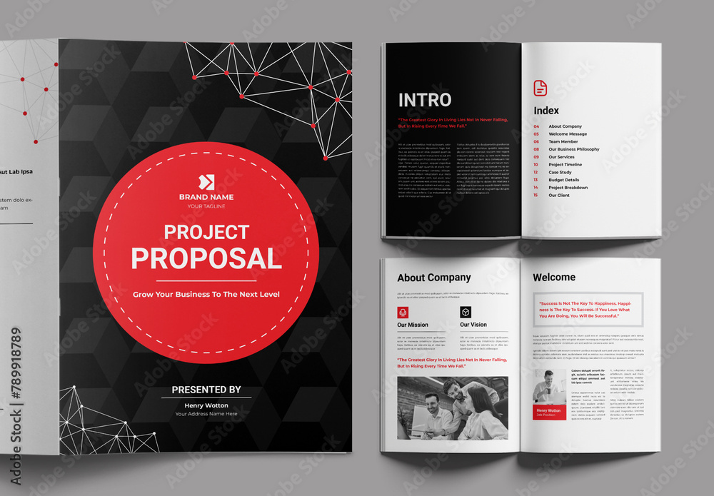 Black And Red Color Project Proposal Stock Template | Adobe Stock