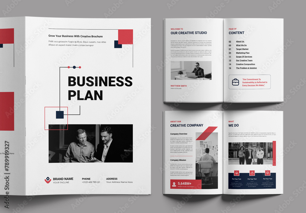 Business Plan Layout With Red Accents Stock Template | Adobe Stock
