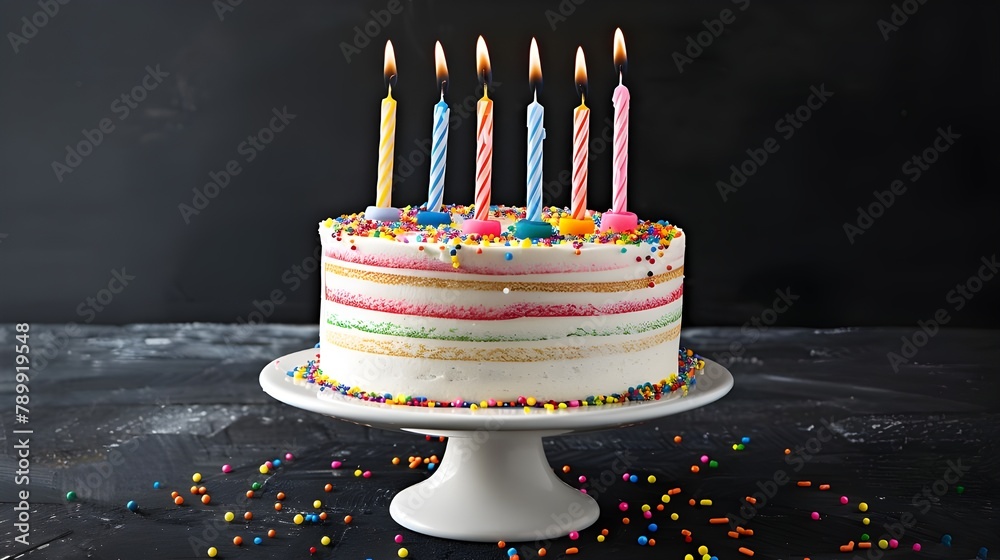 birthday cake celebration concepts on a black backgrounds. 3d rendering ...