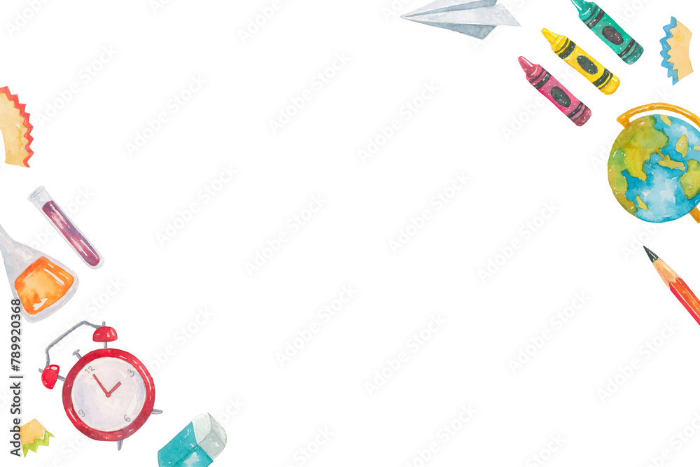 PNG frame with classroom objects in watercolor Stock Photo | Adobe Stock