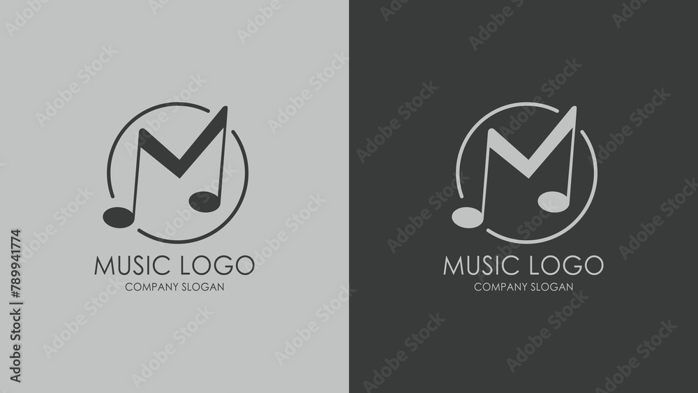 M Music theme letter logo. Music logo concept with two musical notes in ...