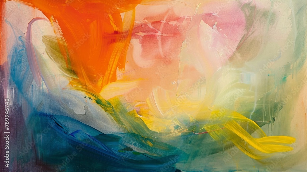 Blurred boundaries in an abstract painting, where colors merge without ...